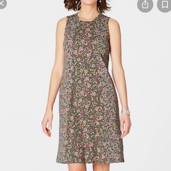 J. Jill | Dresses | Jjill Floral Sleeveless Shift Dress Olive Green ...